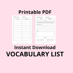 Vocabulary List Printable PDF Worksheet A4 A5 Language Study Notebook Language Learning Tracker ...
