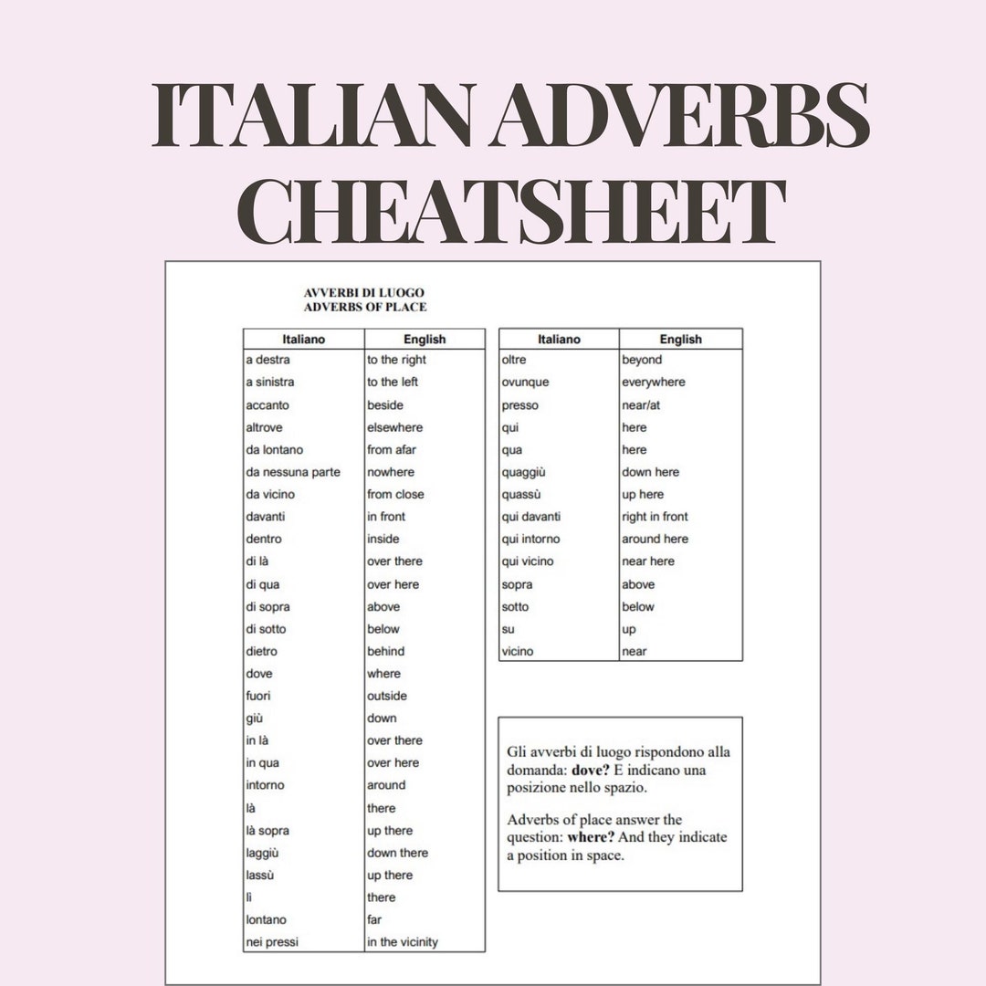 ITALIAN ADVERBS Cheat Sheet + Example Phrases | Learn Italian Grammar ...