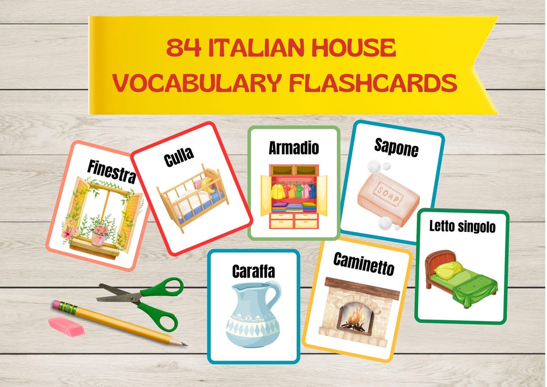 84 Italian House Vocabulary Flashcards Learn Italian Words Printable ...