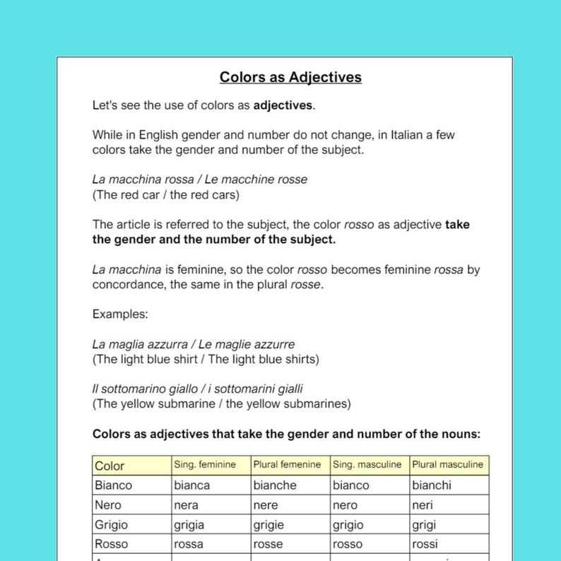 Italian Vocabulary Builder: 35 COLORS With Pronounciation, Language ...