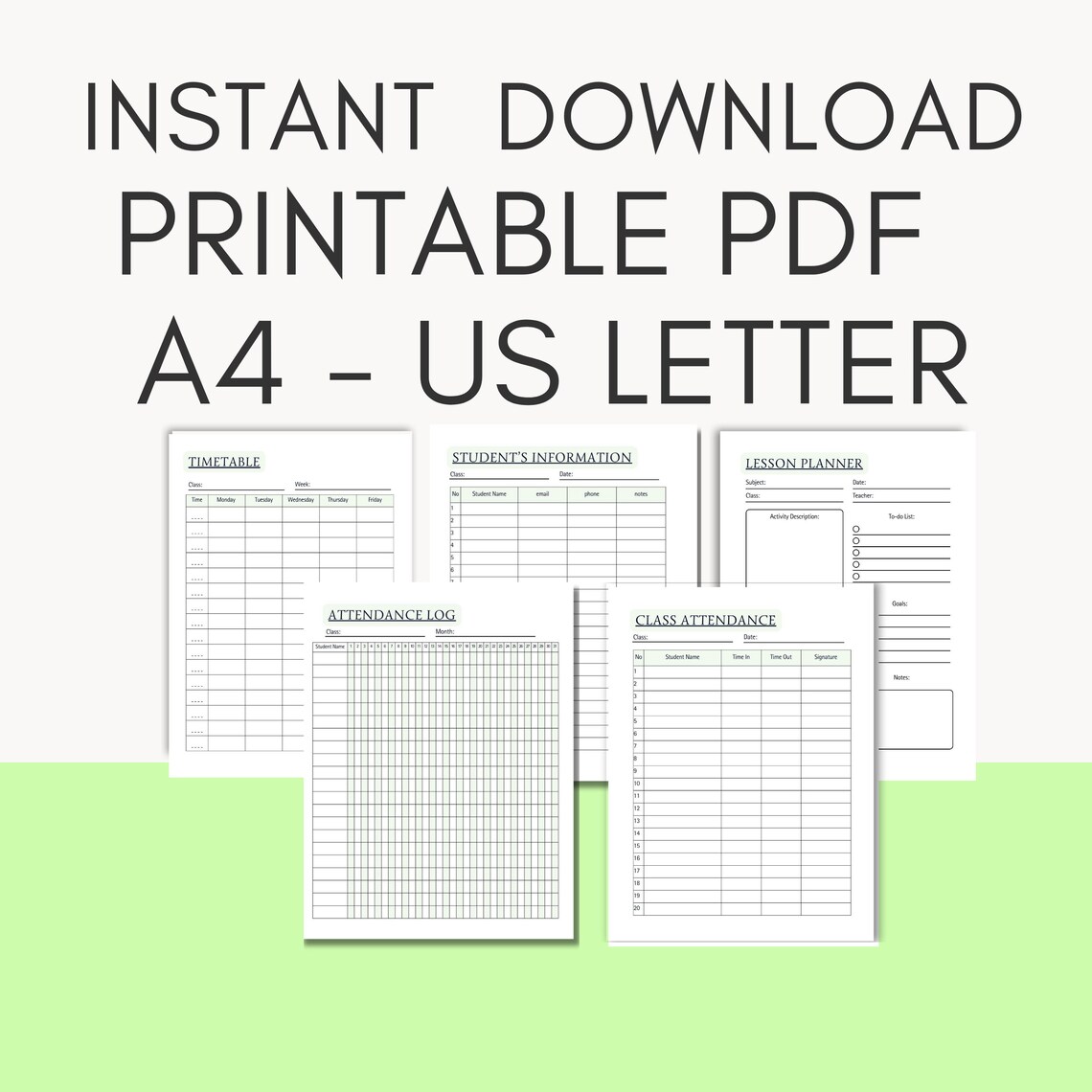 Teacher Planner Printable PDF | Attendance Log, Class Attendance ...