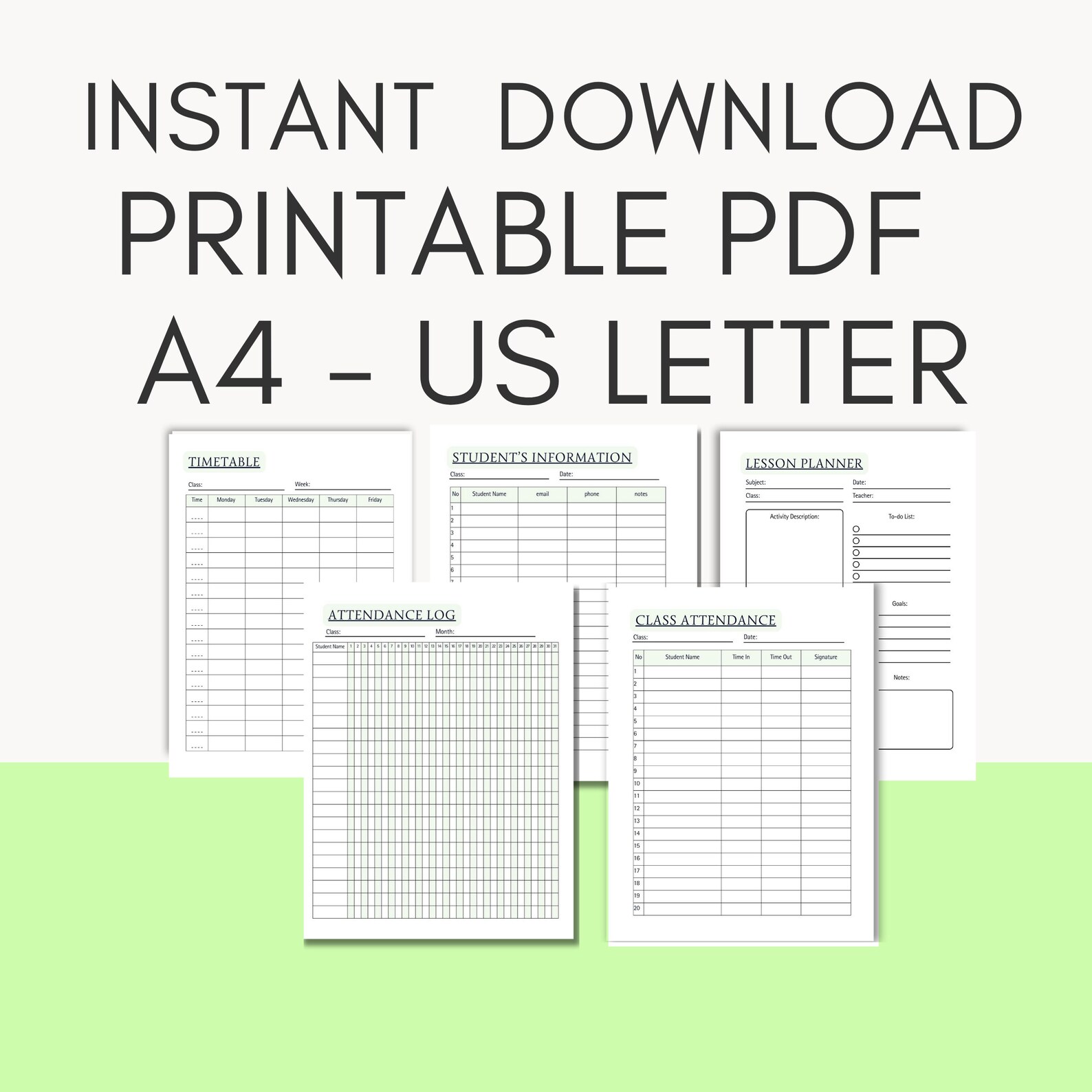 Teacher Planner Printable PDF | Attendance Log, Class Attendance ...