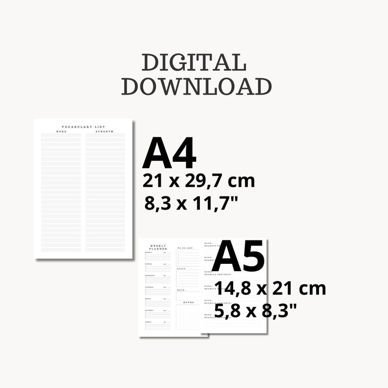Language Learning Notebook | Printable PDF Worksheet | A4 - A5 ...