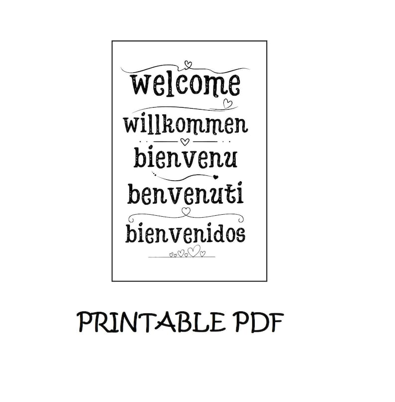 WELCOME Sign Printable PDF Multilingual, B&B, Home Decor Wall Art ...