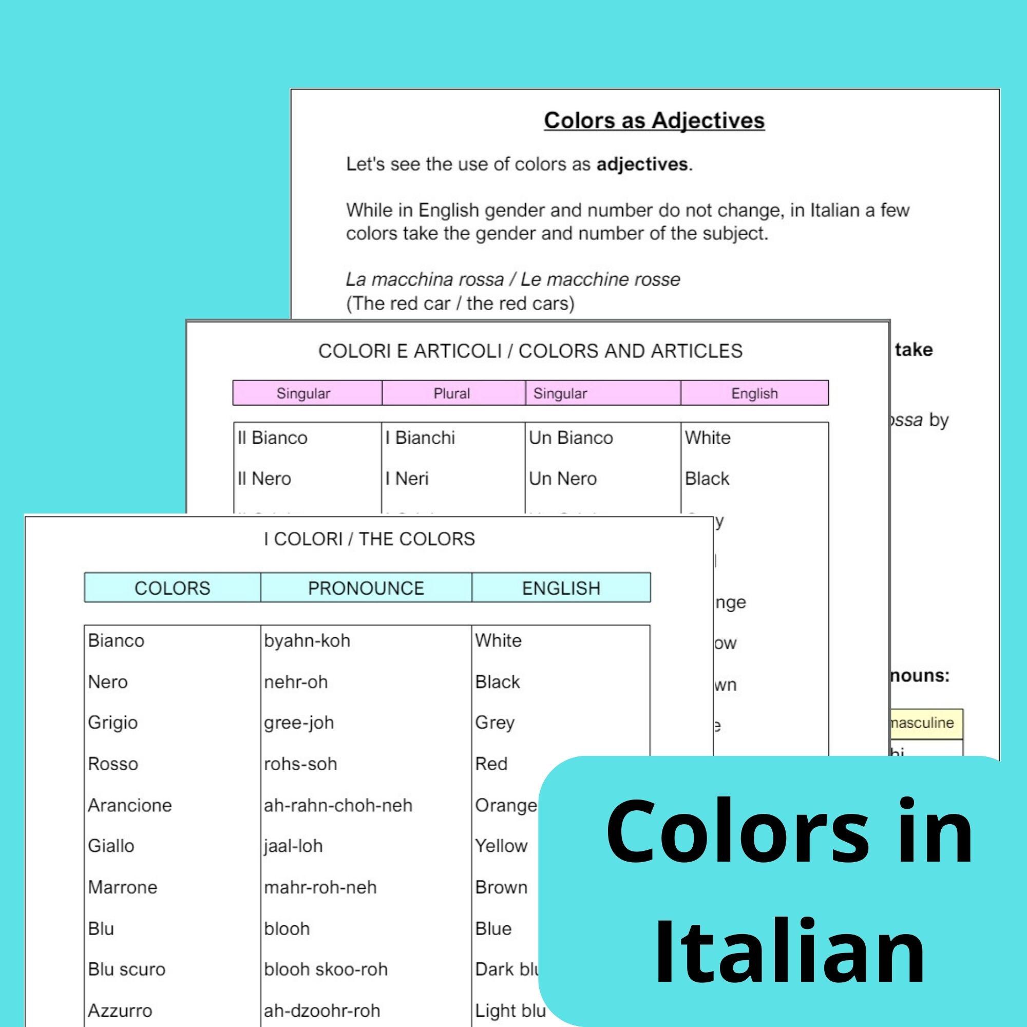 Italian Vocabulary Builder: 35 COLORS With Pronounciation, Language ...