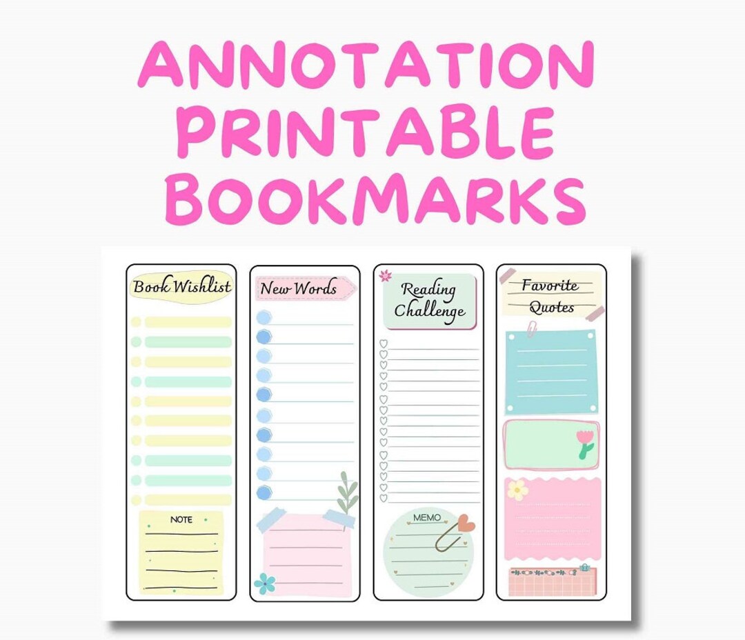 8 Printable Annotation Bookmarks PDF: Book Wishlist, New Words, Reading ...