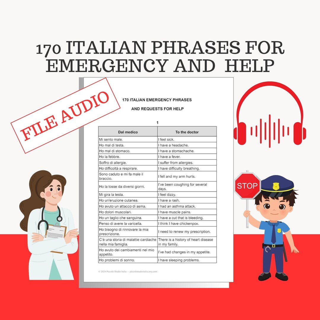 170 ITALIAN Phrases for Emergency and Requests for Help | + File AUDIO ...