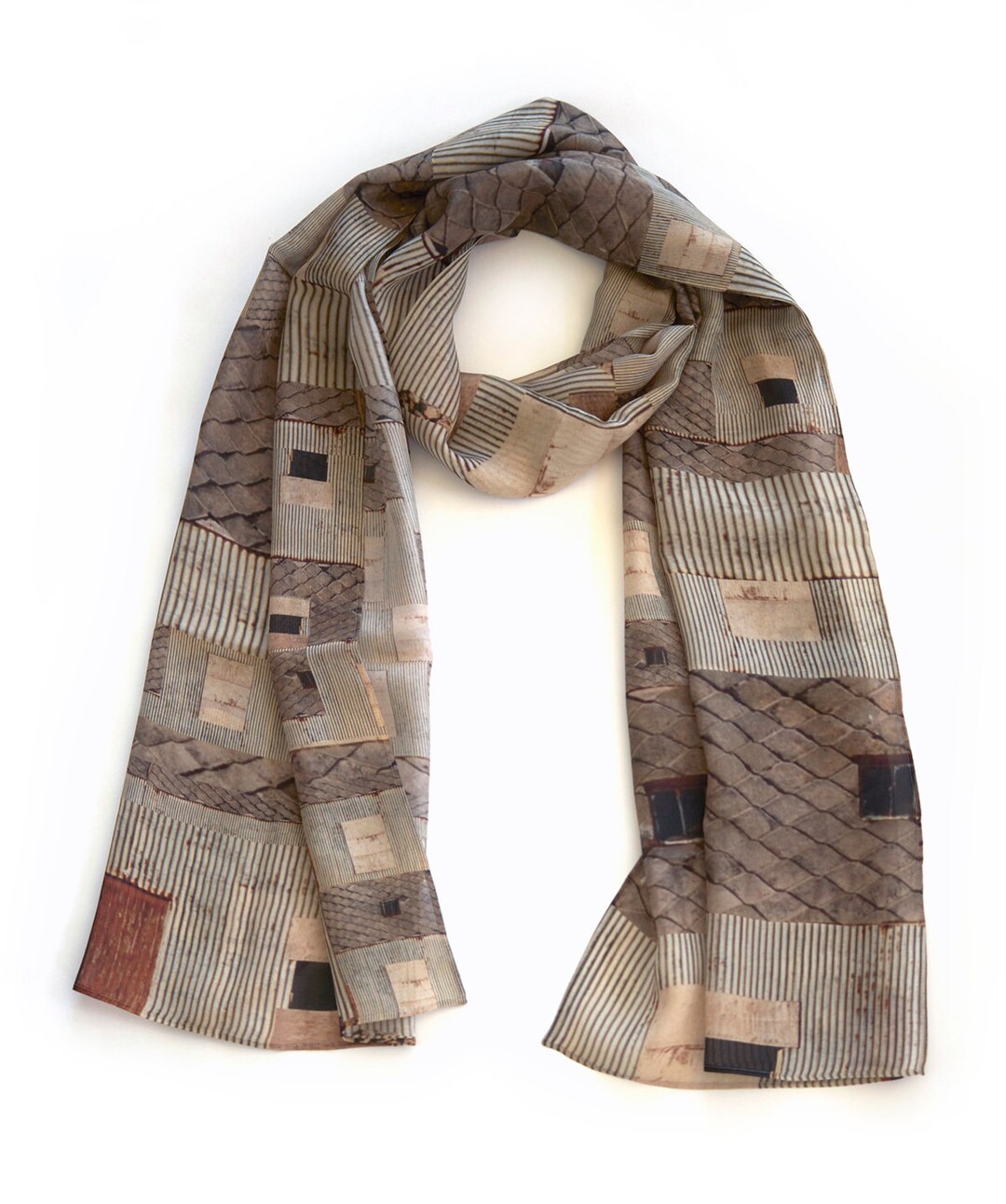 Silk Scarf Croft House Chiffon Wrap Taupe Grey Corrugated - Etsy