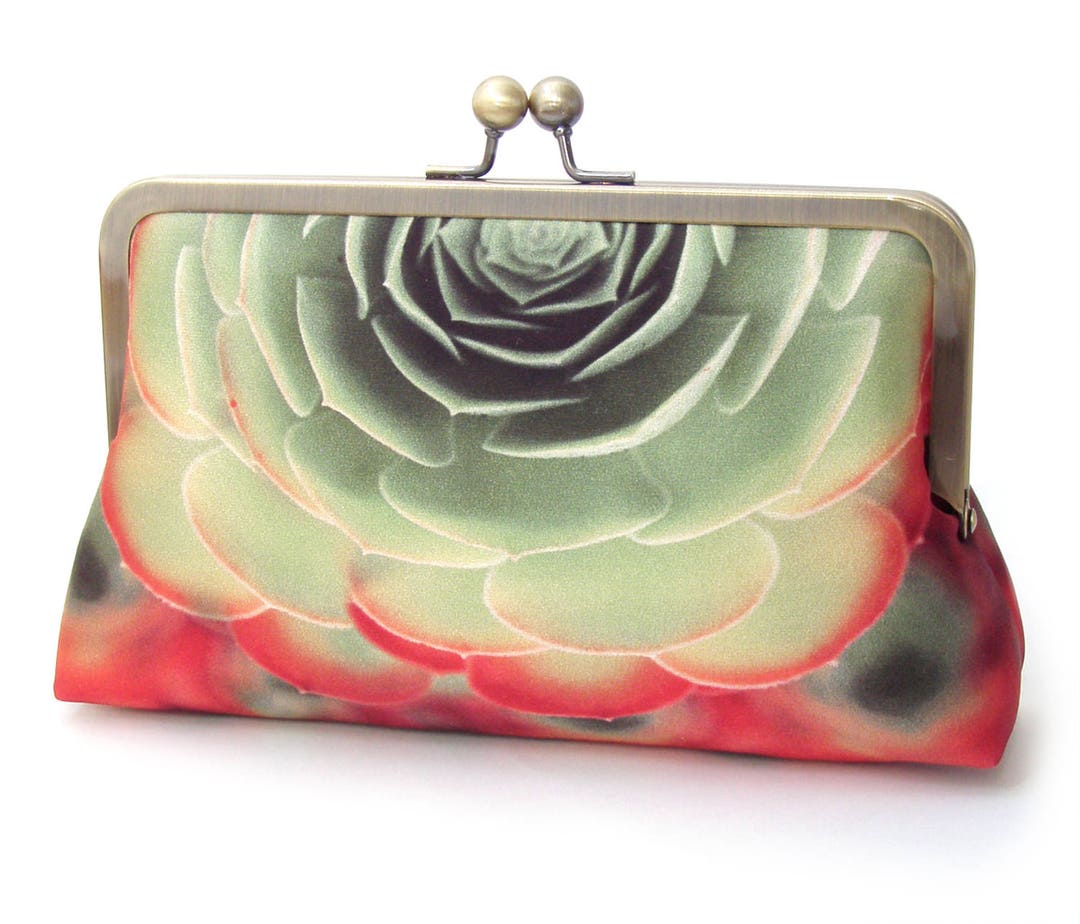 Succulent Clutch Bag Green and Red Silk Purse - Etsy