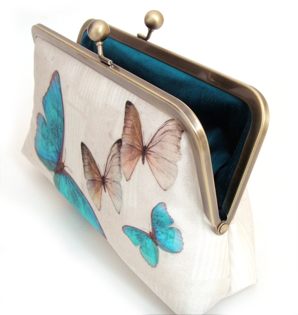Blue Butterflies Clutch Bag Silk Purse With Chain Handle - Etsy