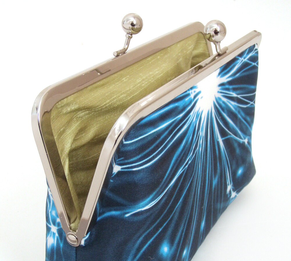 Blue Star Clutch Purse Printed Silk Bag With Silver Chain - Etsy