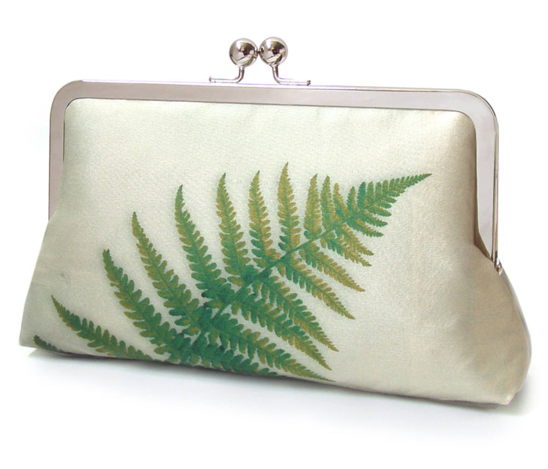 Green Fern Clutch Bag Printed Silk Purse With Chain Handle - Etsy