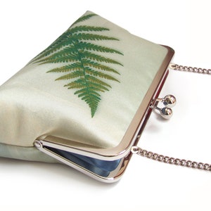 Green Fern Clutch Bag, Printed Silk Purse With Chain Handle - Etsy