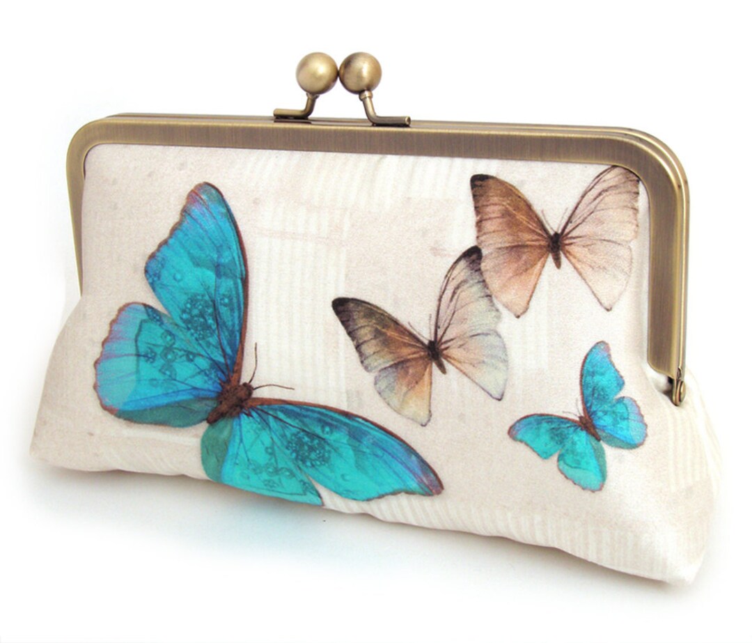 Blue Butterflies Clutch Bag Silk Purse With Chain Handle - Etsy