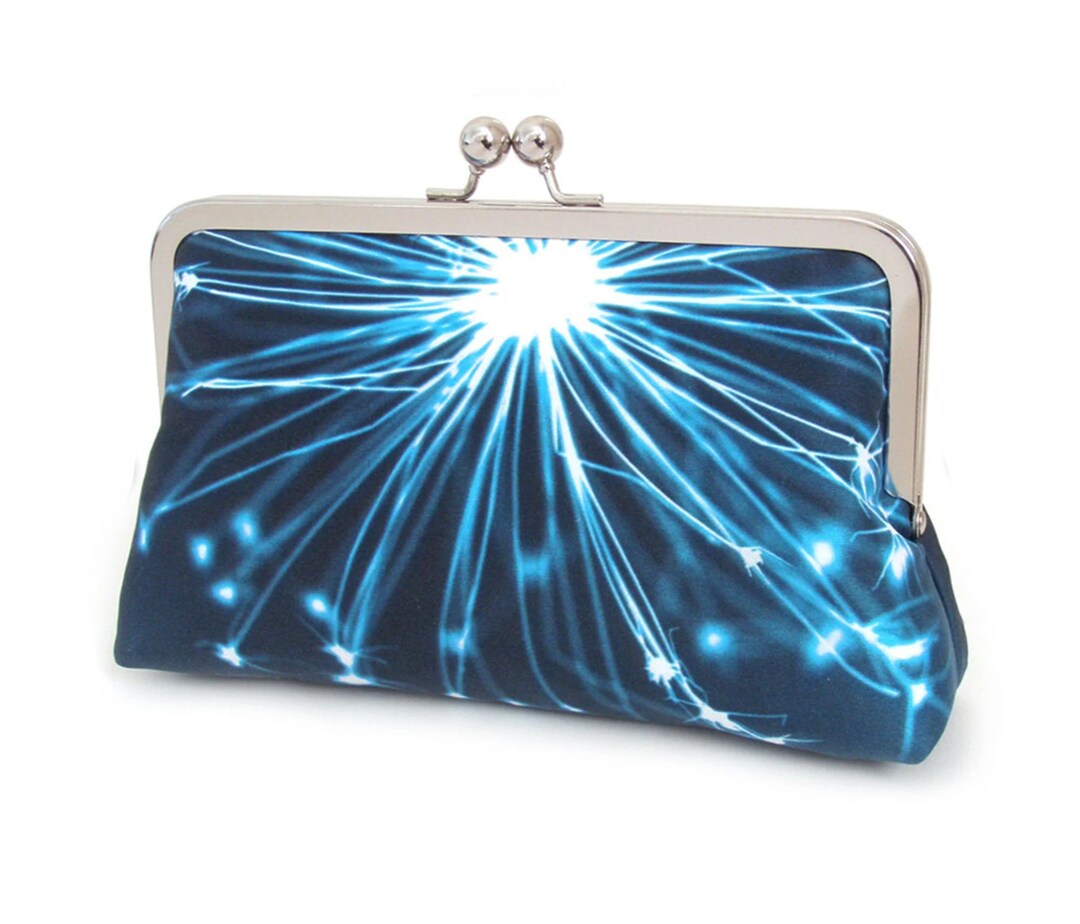 Blue Star Clutch Purse, Printed Silk Bag With Silver Chain Handle - Etsy