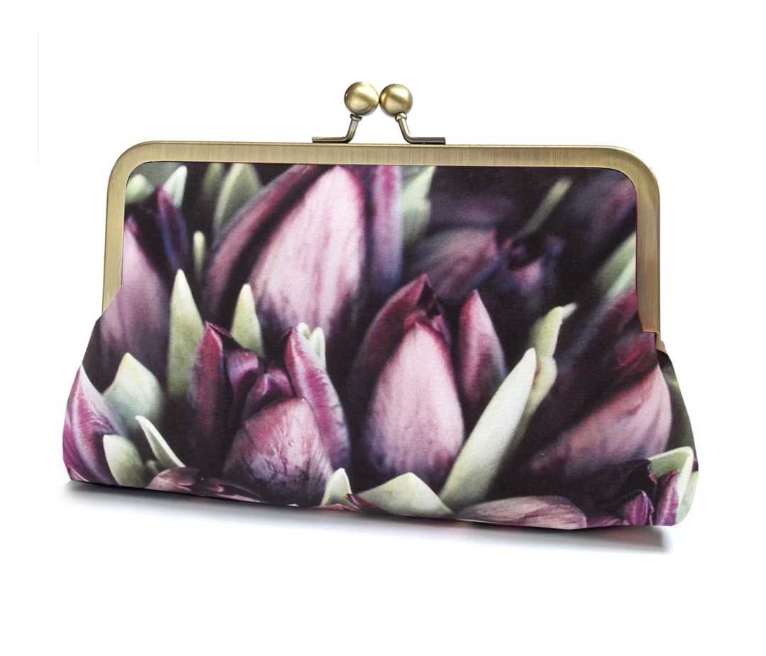 Purple Tulips Clutch Bag, Silk Flower Purse With Chain Handle - Etsy