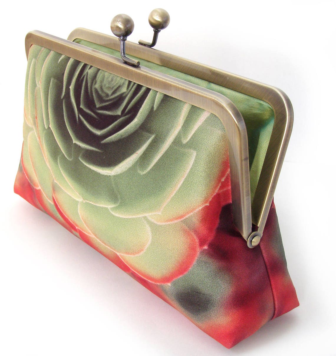 Succulent Clutch Bag Green and Red Silk Purse - Etsy