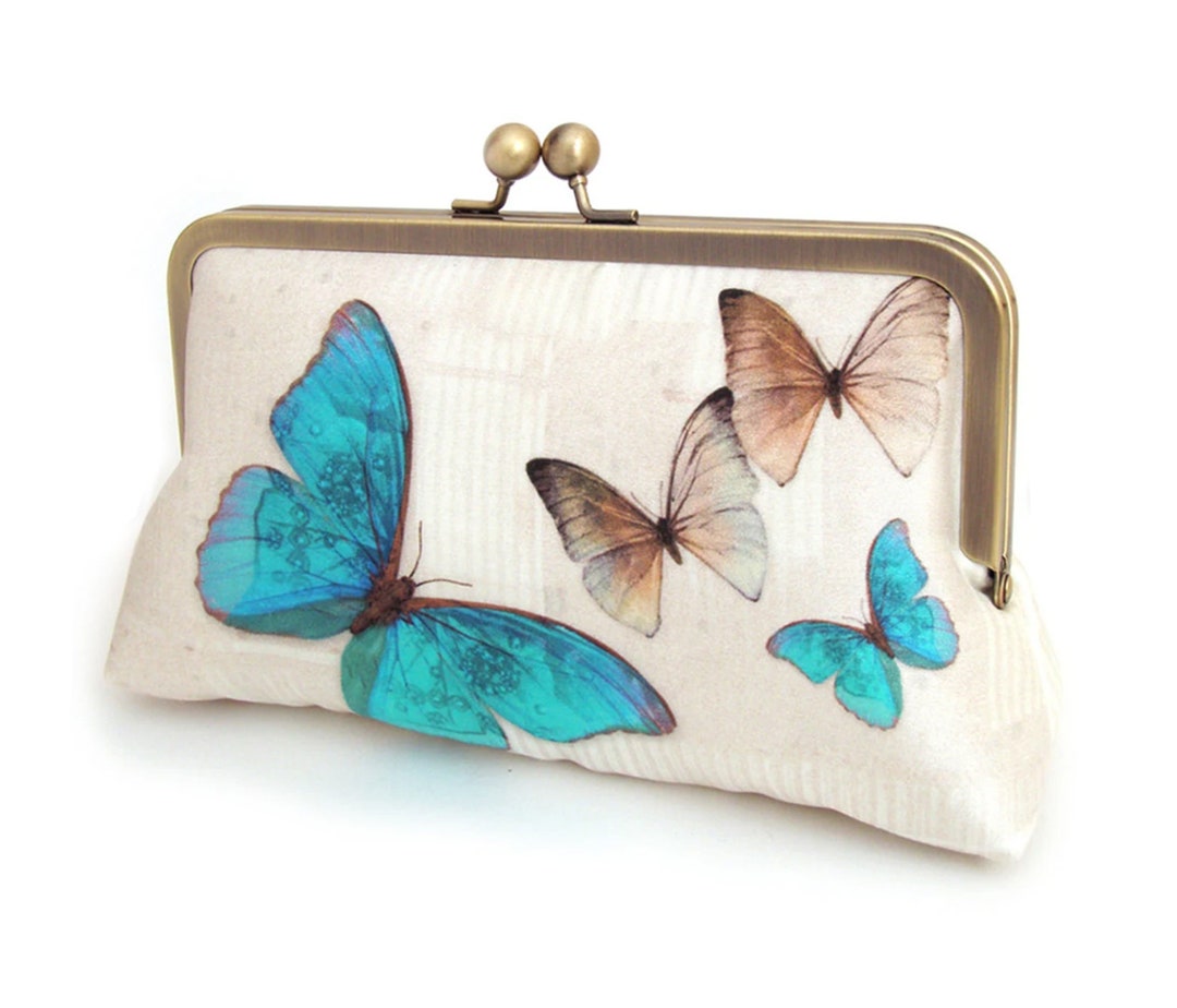 Blue Butterflies Clutch Bag, Silk Purse With Chain Handle - Etsy