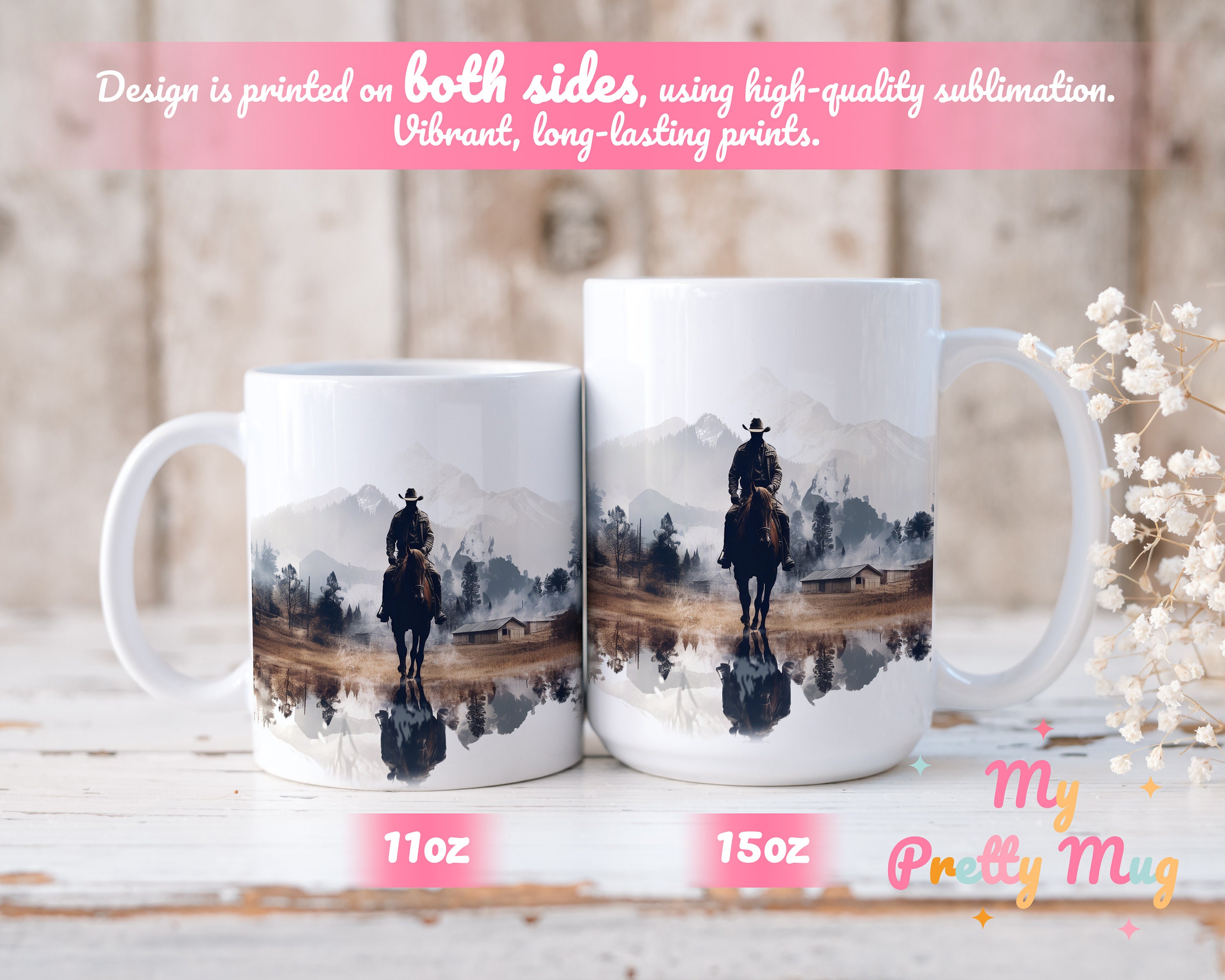 Cowboy Mug Cowboy Riding A Horse in A Valley Mug Western Mug Cowboy ...