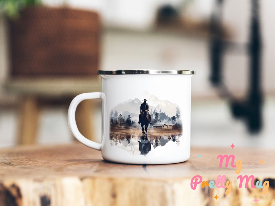 Cowboy Mug Cowboy Riding A Horse in A Valley Mug Western Mug Cowboy ...