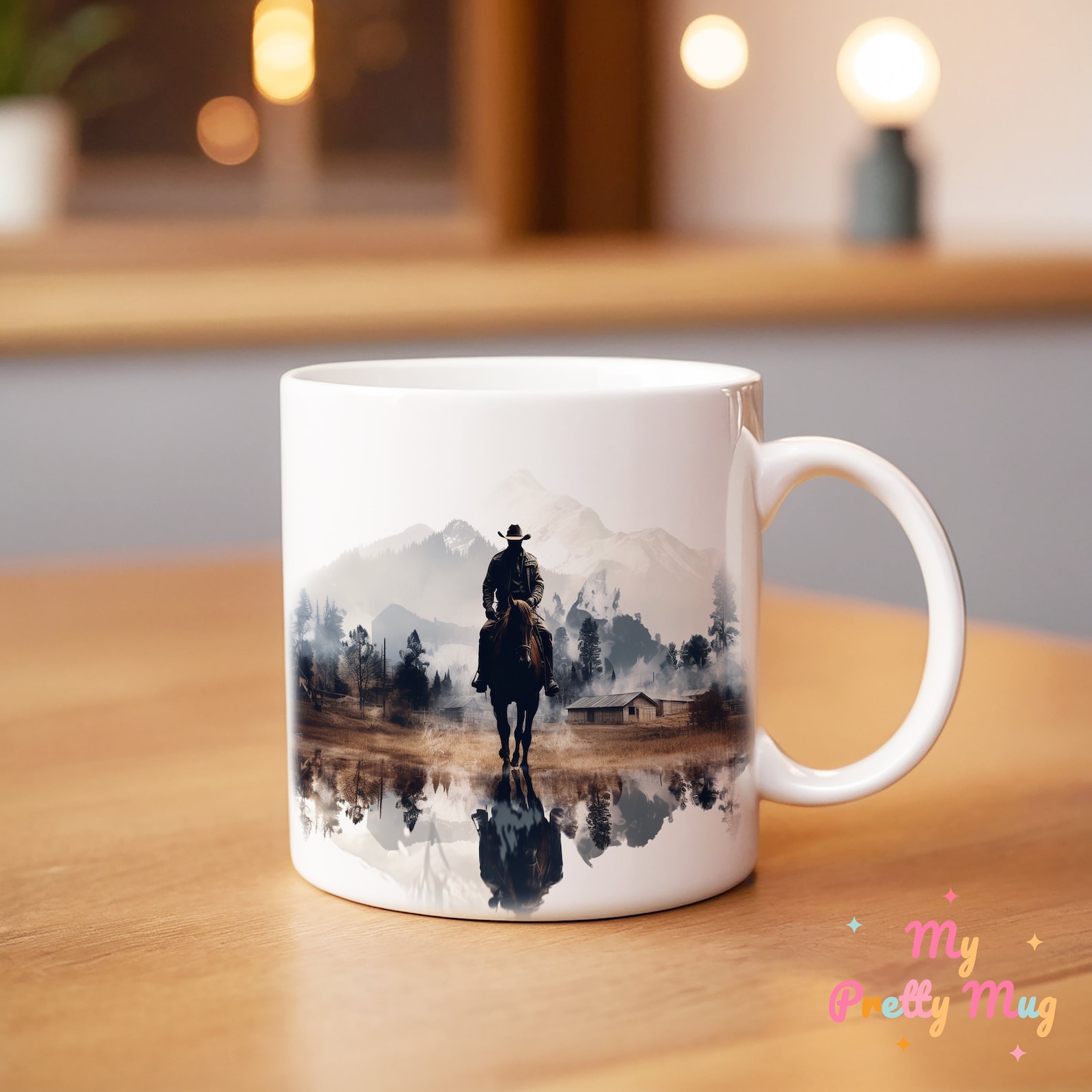 Cowboy Mug Cowboy Riding A Horse in A Valley Mug Western Mug Cowboy ...