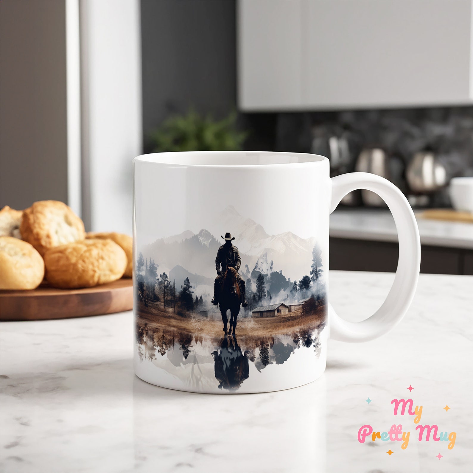 Cowboy Mug Cowboy Riding A Horse in A Valley Mug Western Mug Cowboy ...