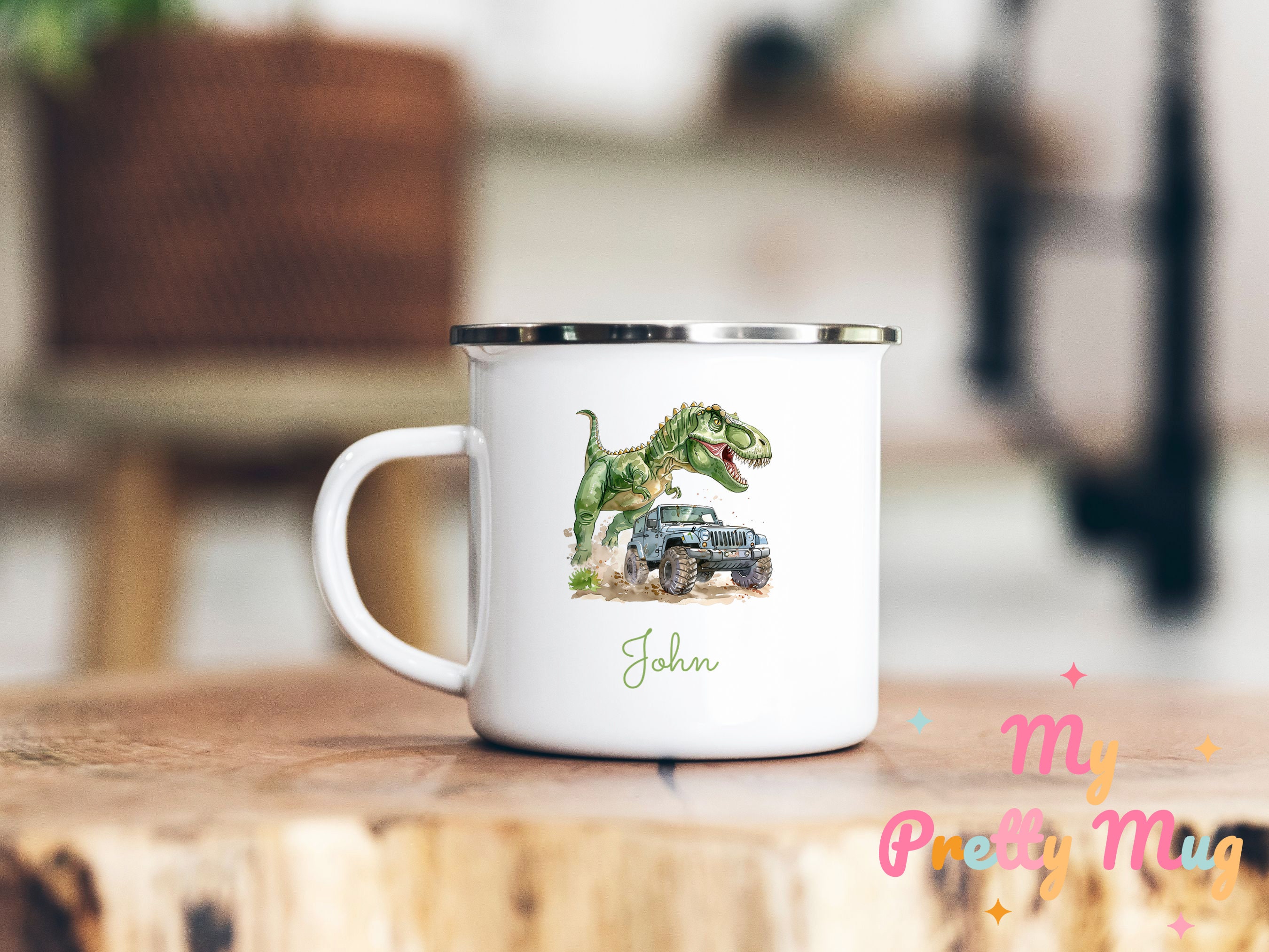 Car Chased by A T Rex Mug Personalized Jeep Mug All Road Car Mug Four ...