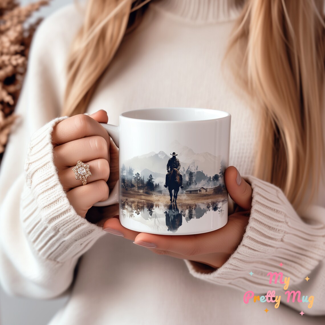 Cowboy Mug Cowboy Riding A Horse in A Valley Mug Western Mug Cowboy ...