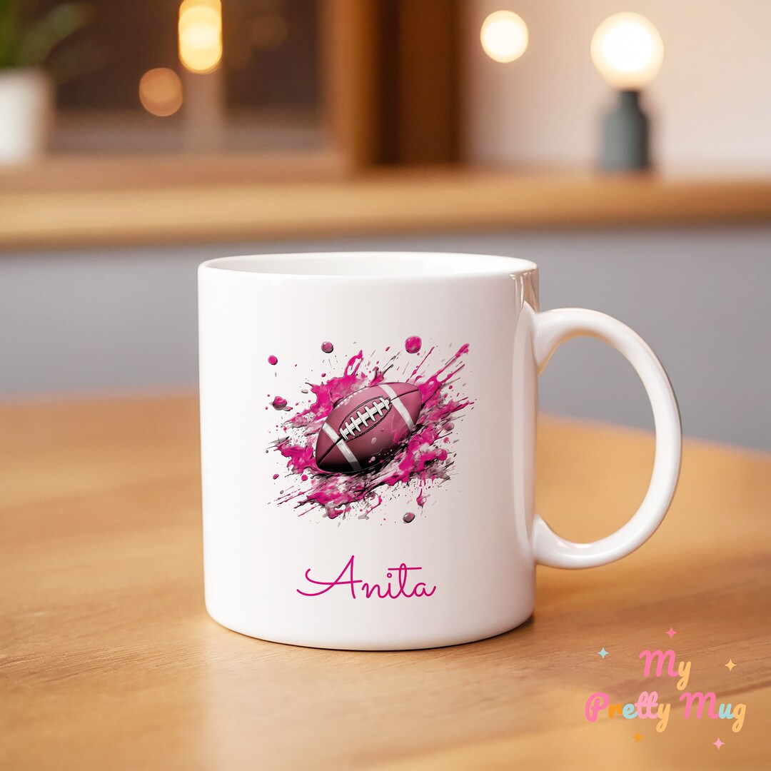Pink Football Mug Personalized Football Mug Football Mug Football ...