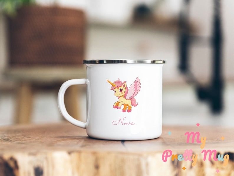 Winged Unicorn Mug Personalized Kids Mug Unicorn Enamel Mug Unicorn ...