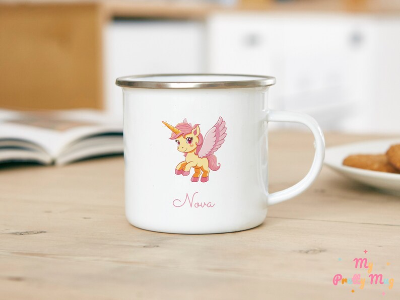 Winged Unicorn Mug Personalized Kids Mug Unicorn Enamel Mug Unicorn ...
