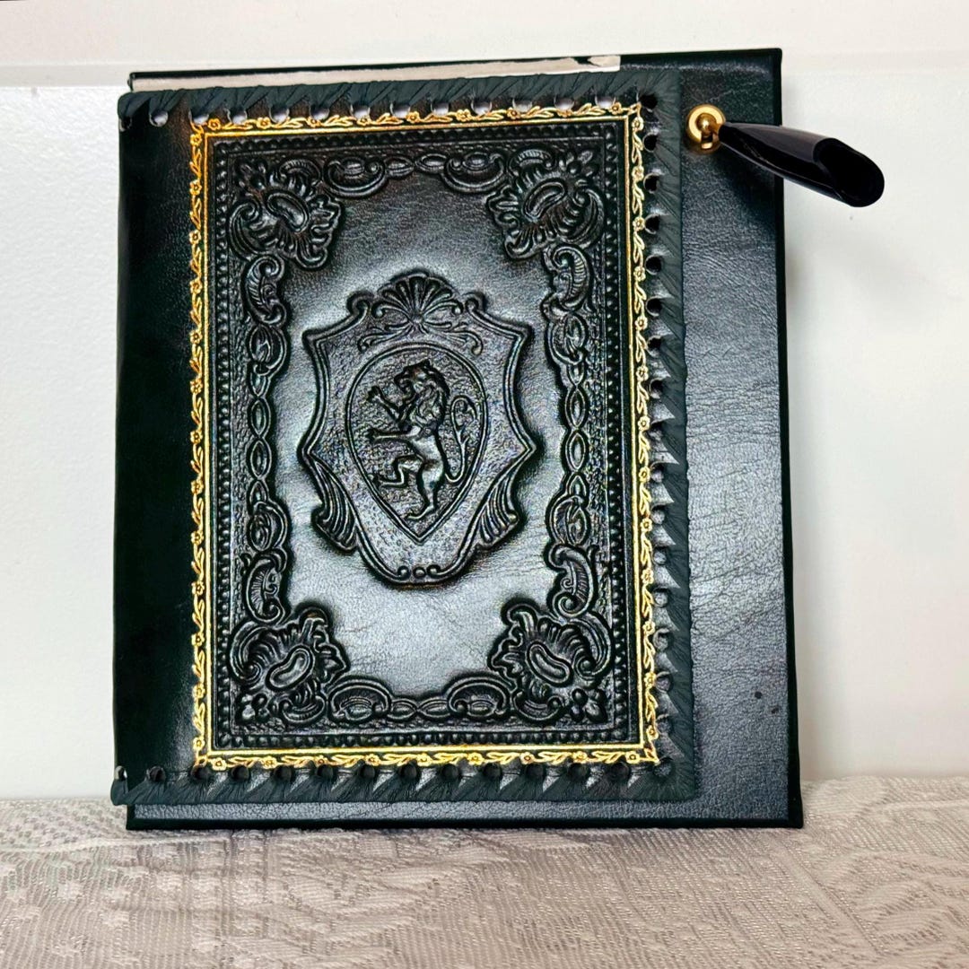 Vintage Faux Leather Address Book Desk Set | Embossed Lion Crest - Etsy