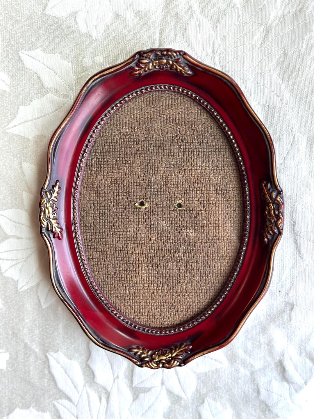 Vintage Burgundy Picture Frame Photo Frame Golden Leaf and Dotted Edge ...