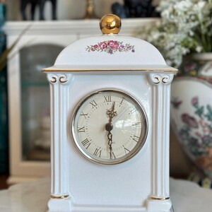 Vintage 1993 Limited Edition Pink Floral White Ceramic Desk Clock ...