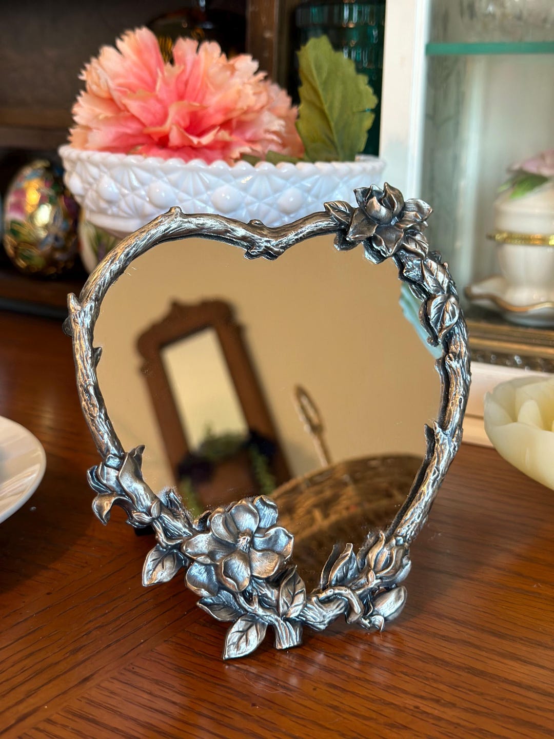 Metal Floral Frame Vanity/tabletop Mirror With Stand - Etsy