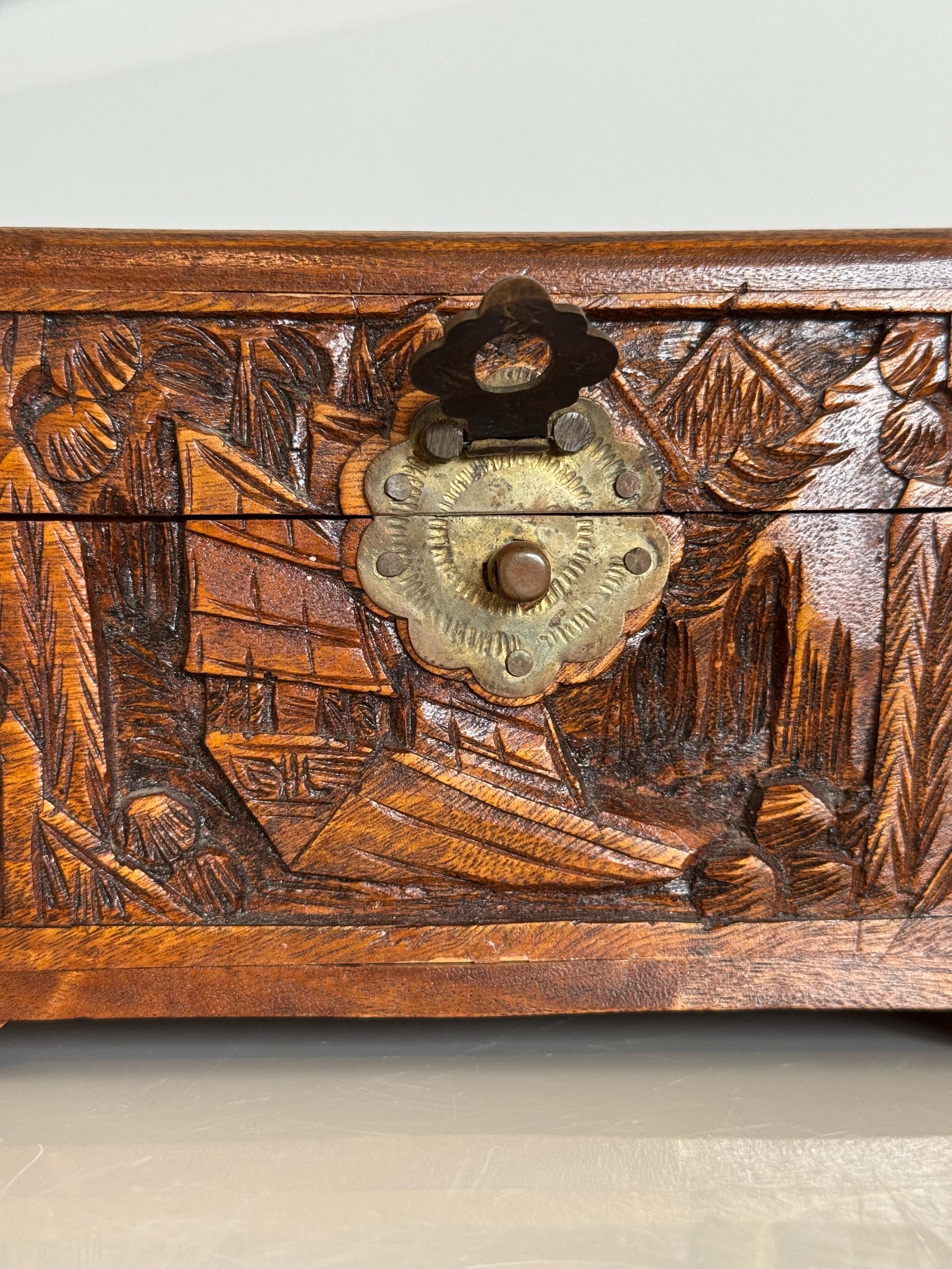 Antique Hand Carved Camphor Wood Chest | Chinese Junk Boat Decor - Etsy