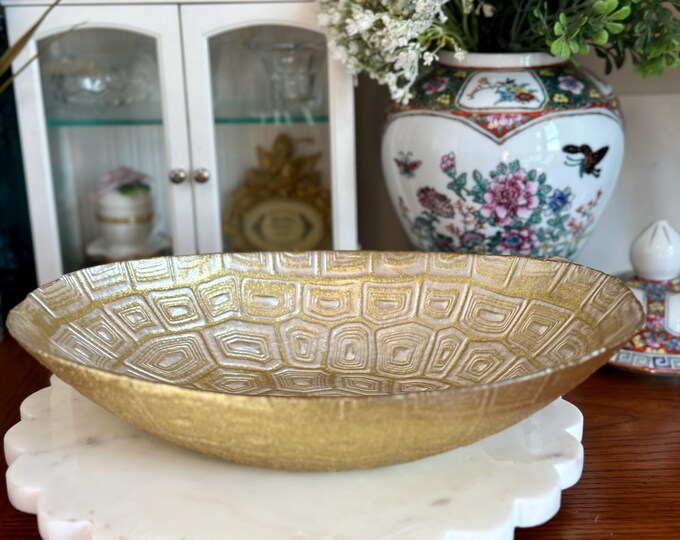 Art Glass Tortoise Shell Bowl Design Decor Sparle Gold & Silver | Large ...