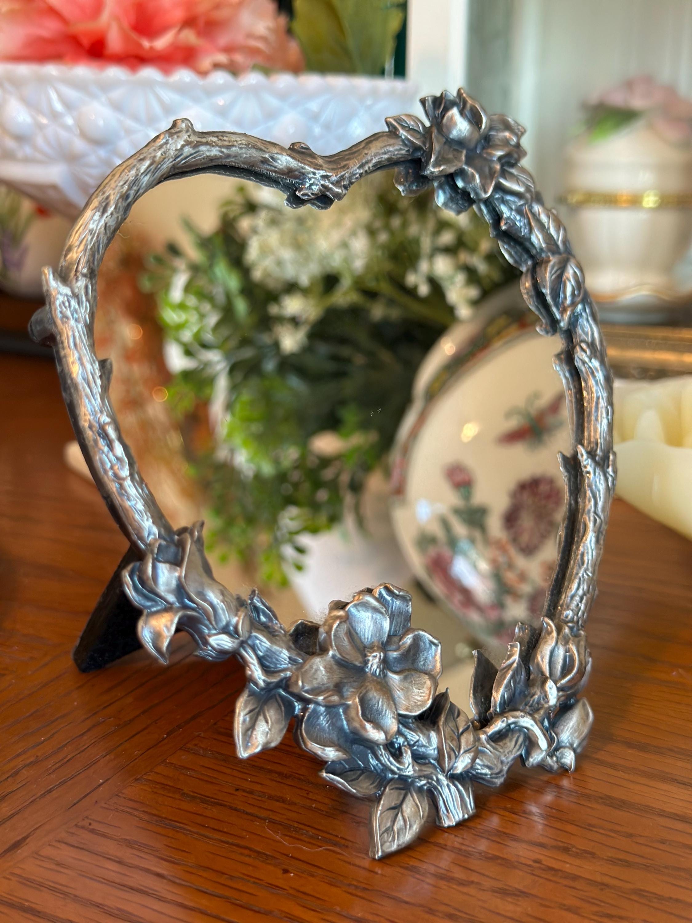 Metal Floral Frame Vanity/tabletop Mirror With Stand - Etsy