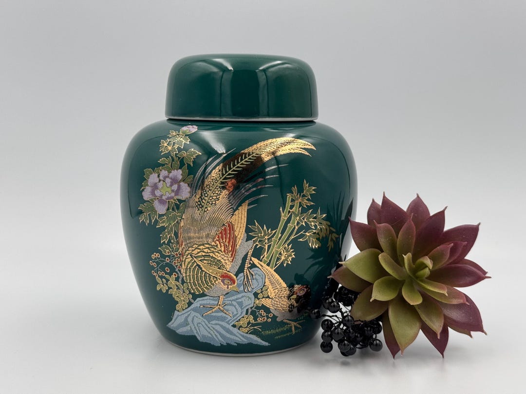 Vintage Teal Green Lidded Ginger Jar Made in Taiwan Item No. 459 Gold ...