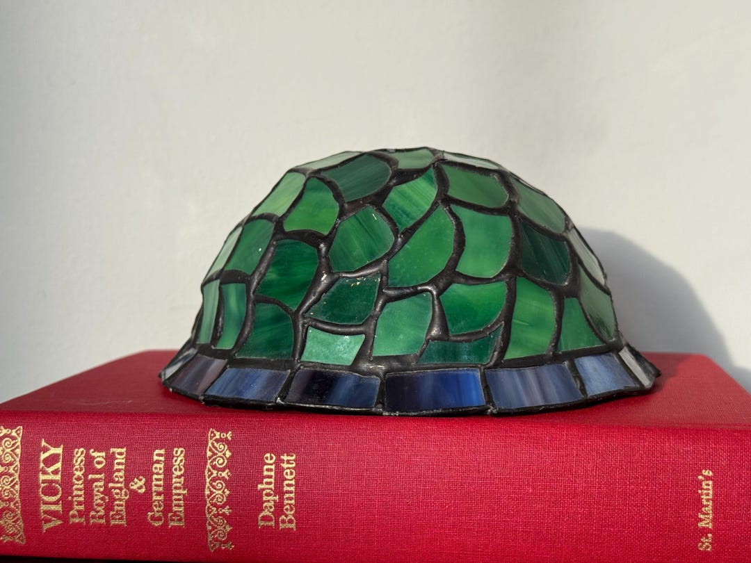 Tiffany-style Stained Glass Shade – Green & Purple Scalloped Ceiling or ...