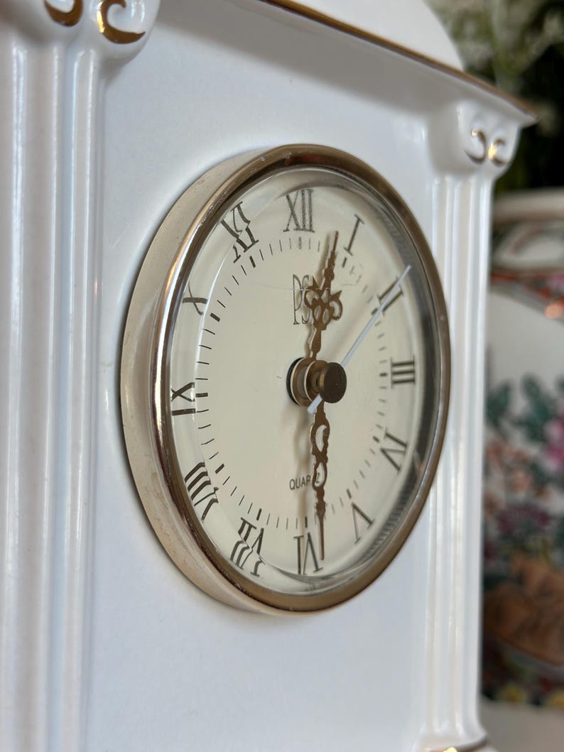 Vintage 1993 Limited Edition Pink Floral White Ceramic Desk Clock ...