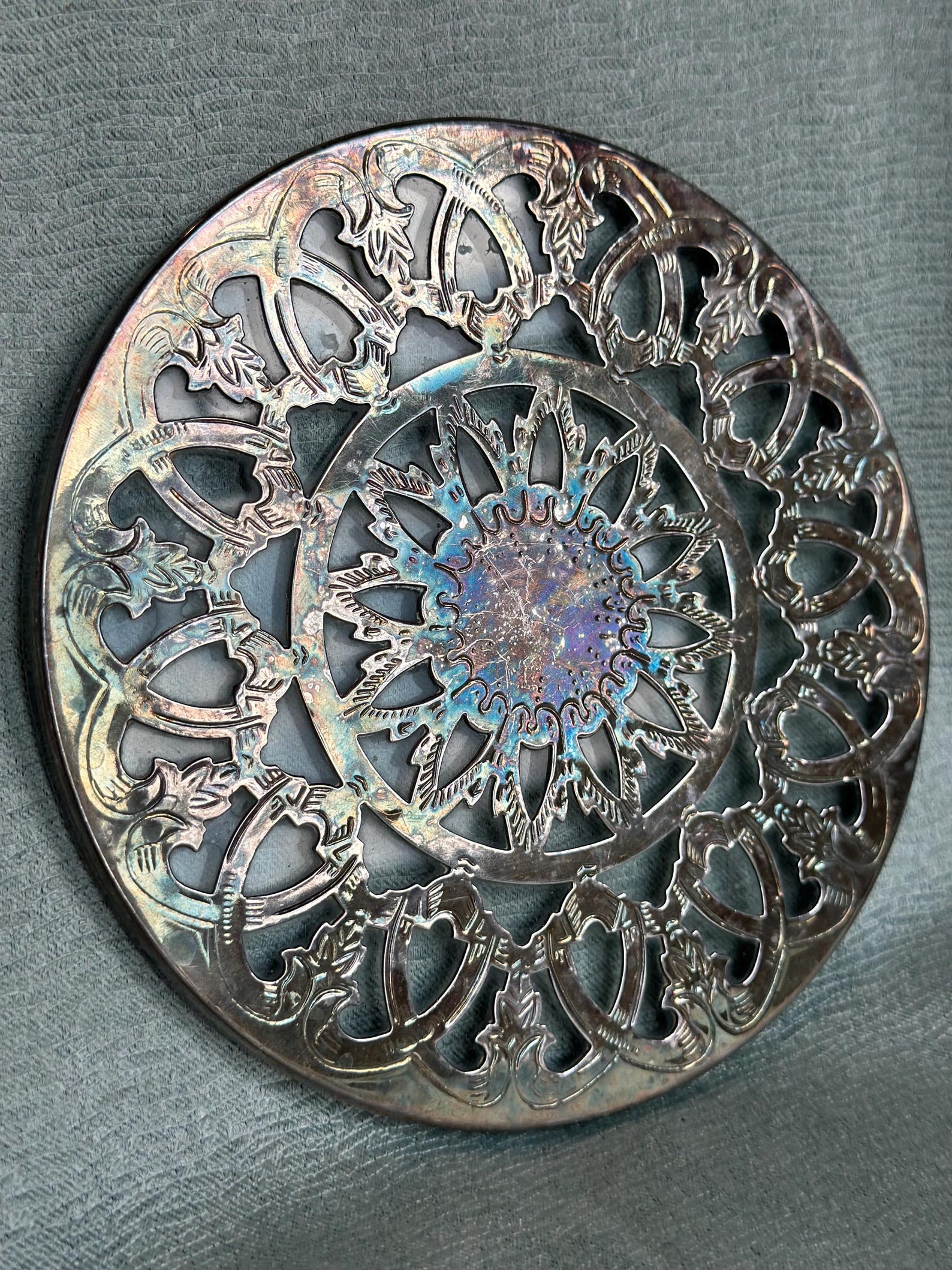 Vintage Leonard Silver Plated Glass Round Hot Plate Multipurpose Decor ...