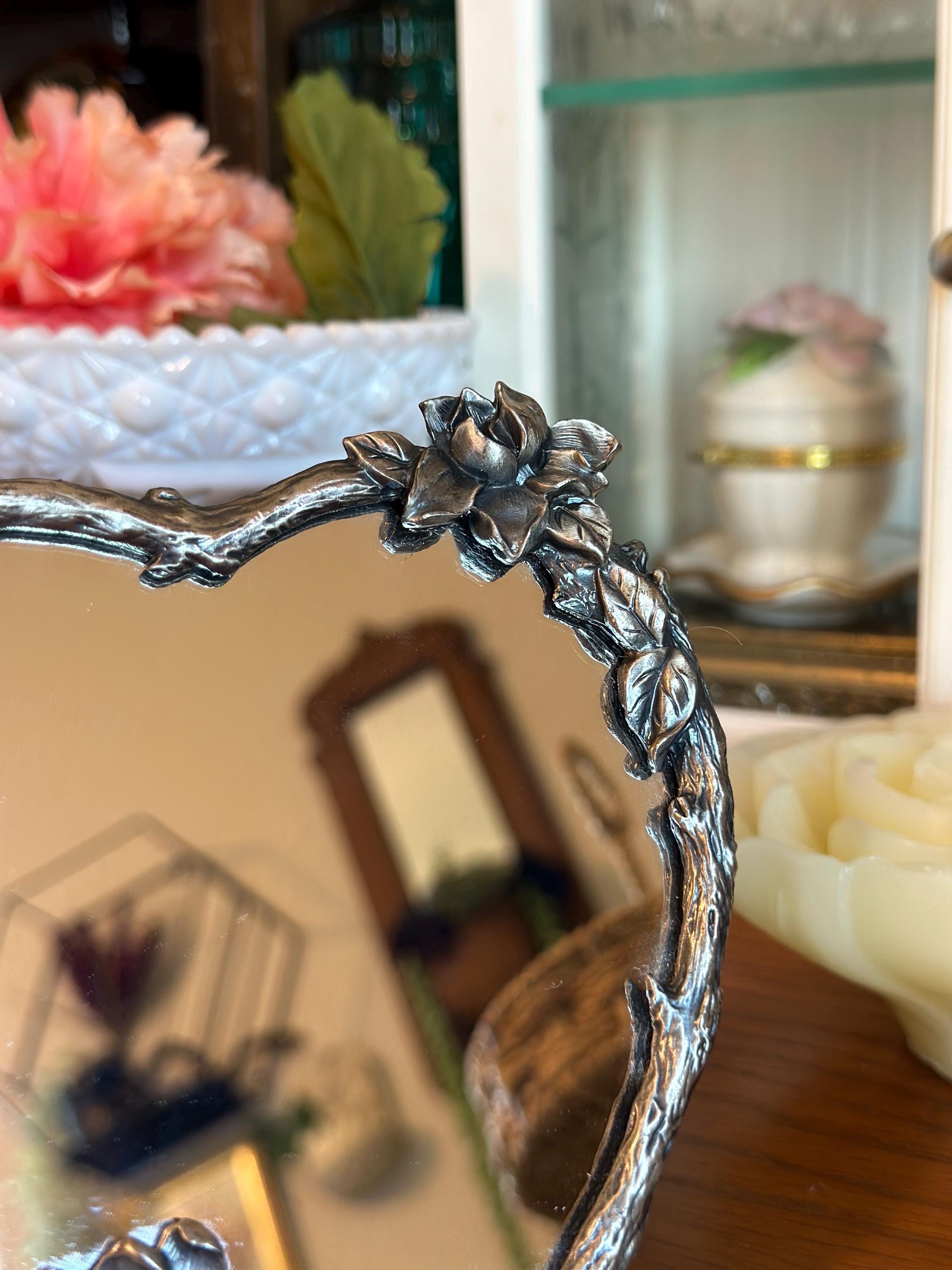 Metal Floral Frame Vanity/tabletop Mirror With Stand - Etsy