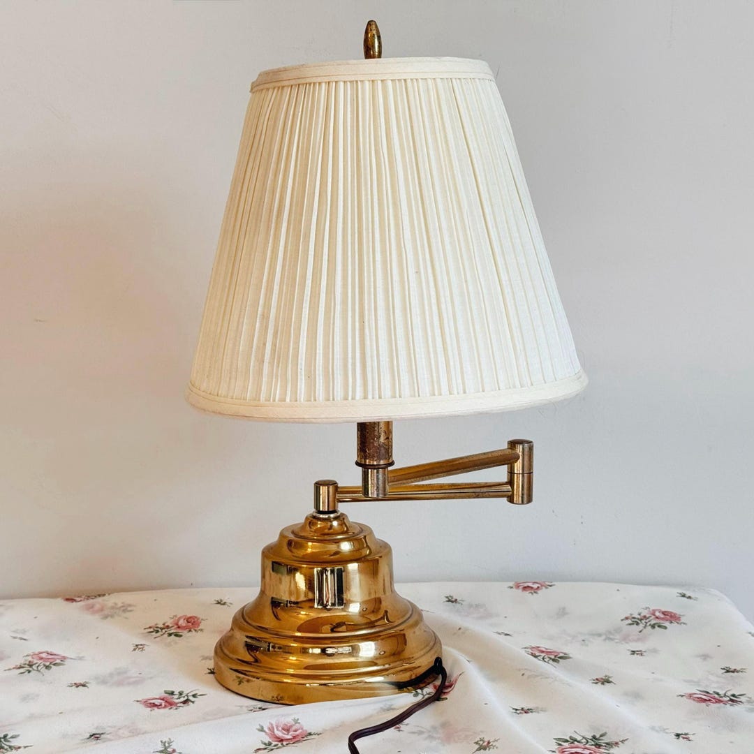 Vintage Swing Arm Brass Lamp W/ Lamp Shade | Swing Swivel Arm Desk ...