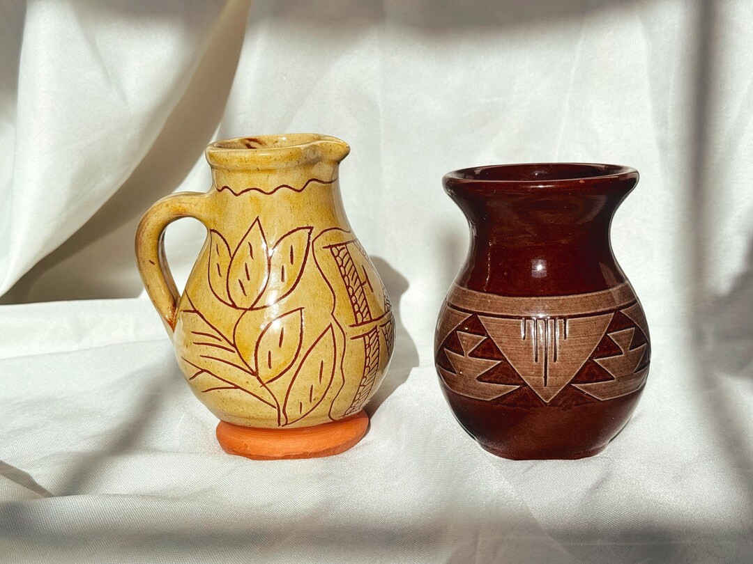 Sioux Pottery Vase & Studio Pitcher Set: Native American Southwestern ...