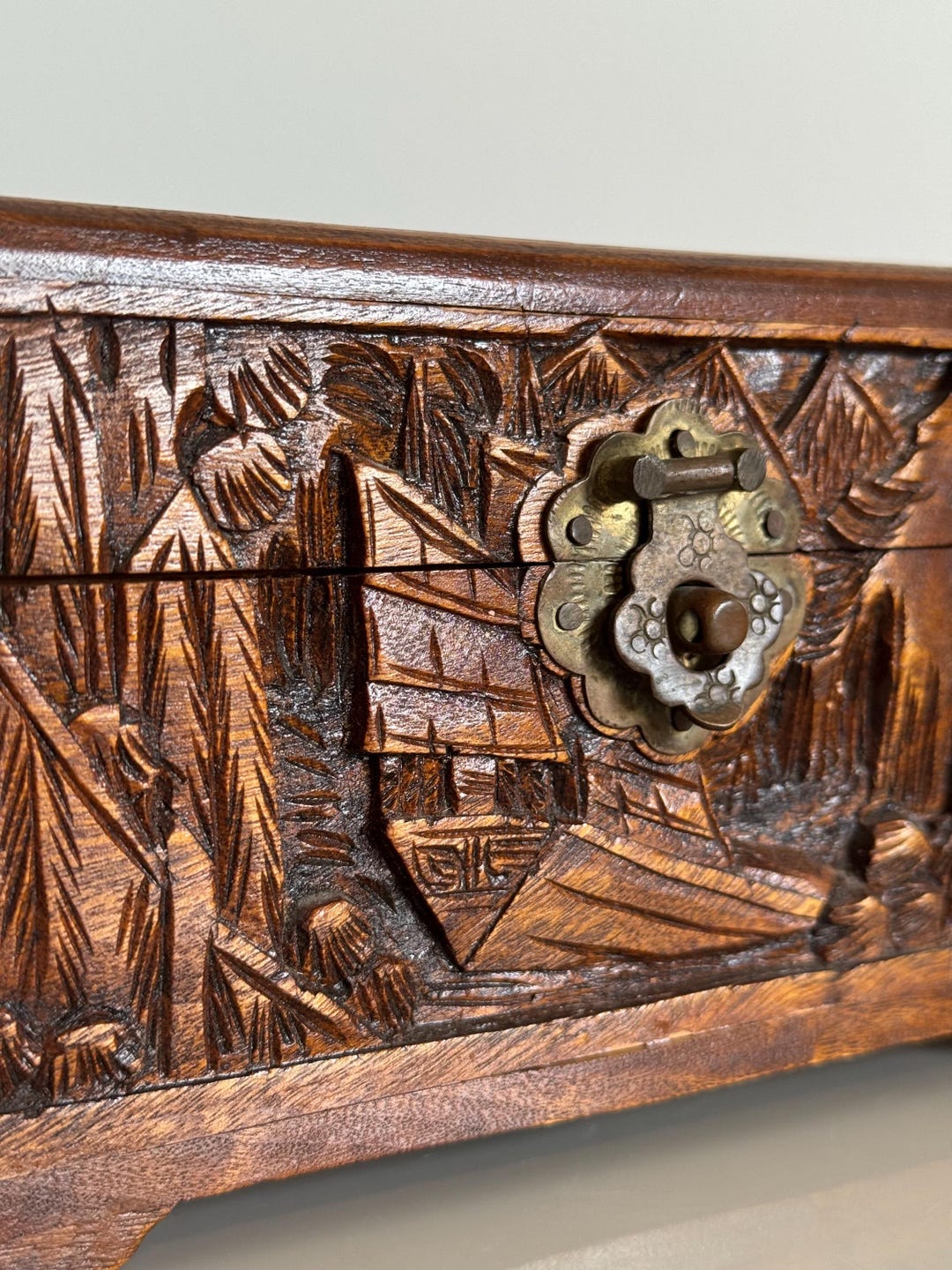 Antique Hand Carved Camphor Wood Chest | Chinese Junk Boat Decor - Etsy