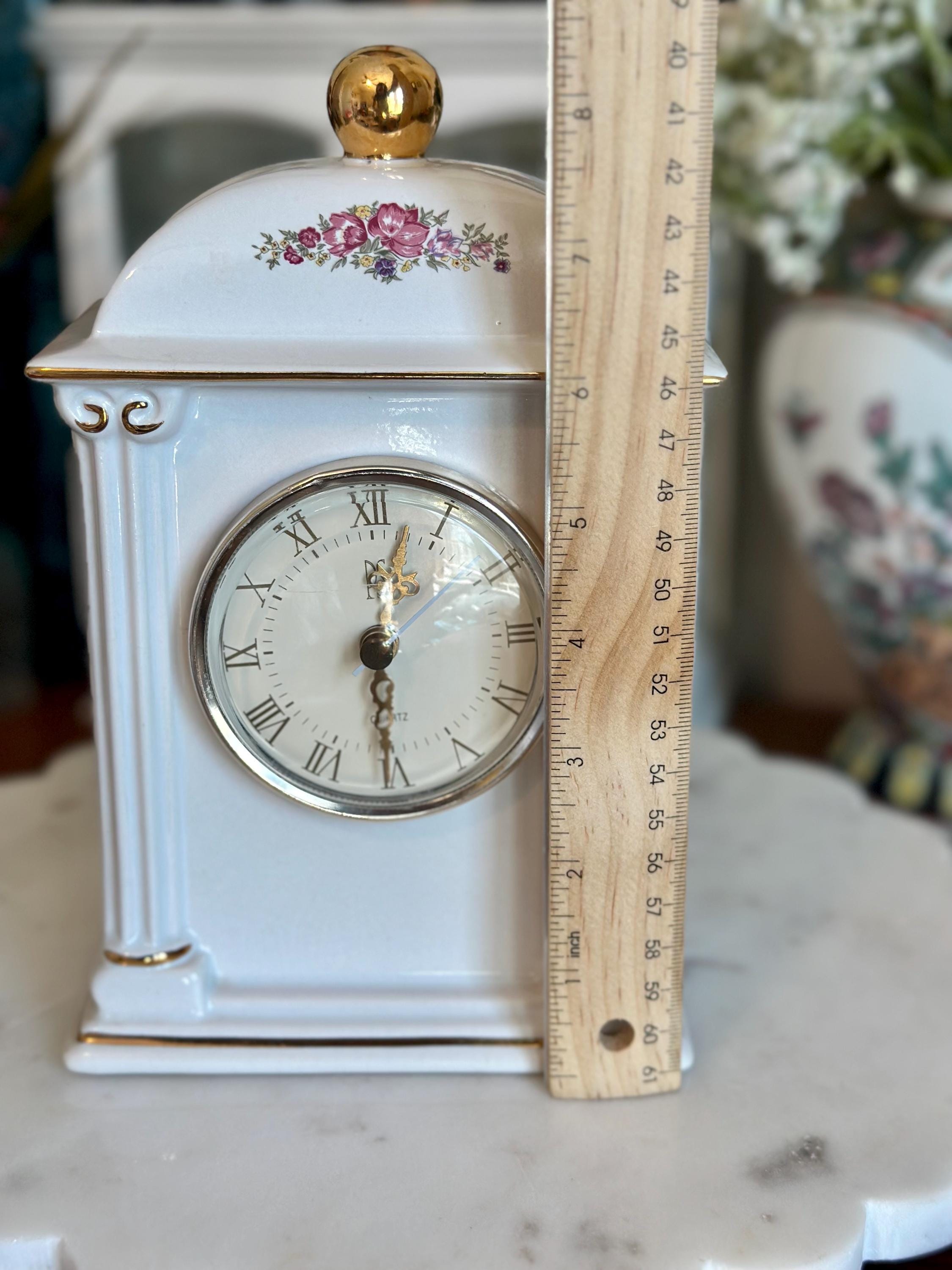 Vintage 1993 Limited Edition Pink Floral White Ceramic Desk Clock ...