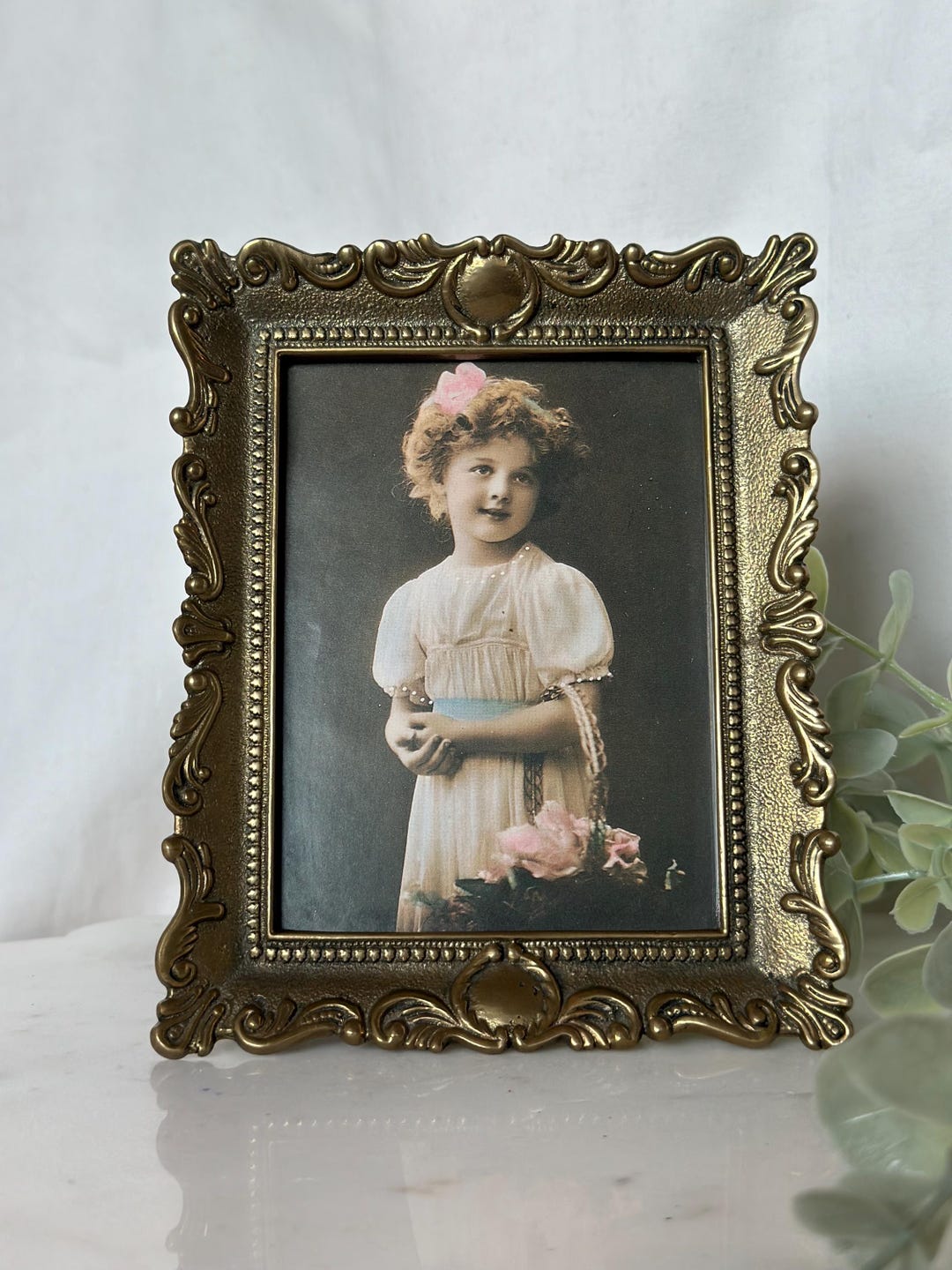 Vintage Bronze Metal Standing Picture Frame W/ Portrait | Metal Antique ...