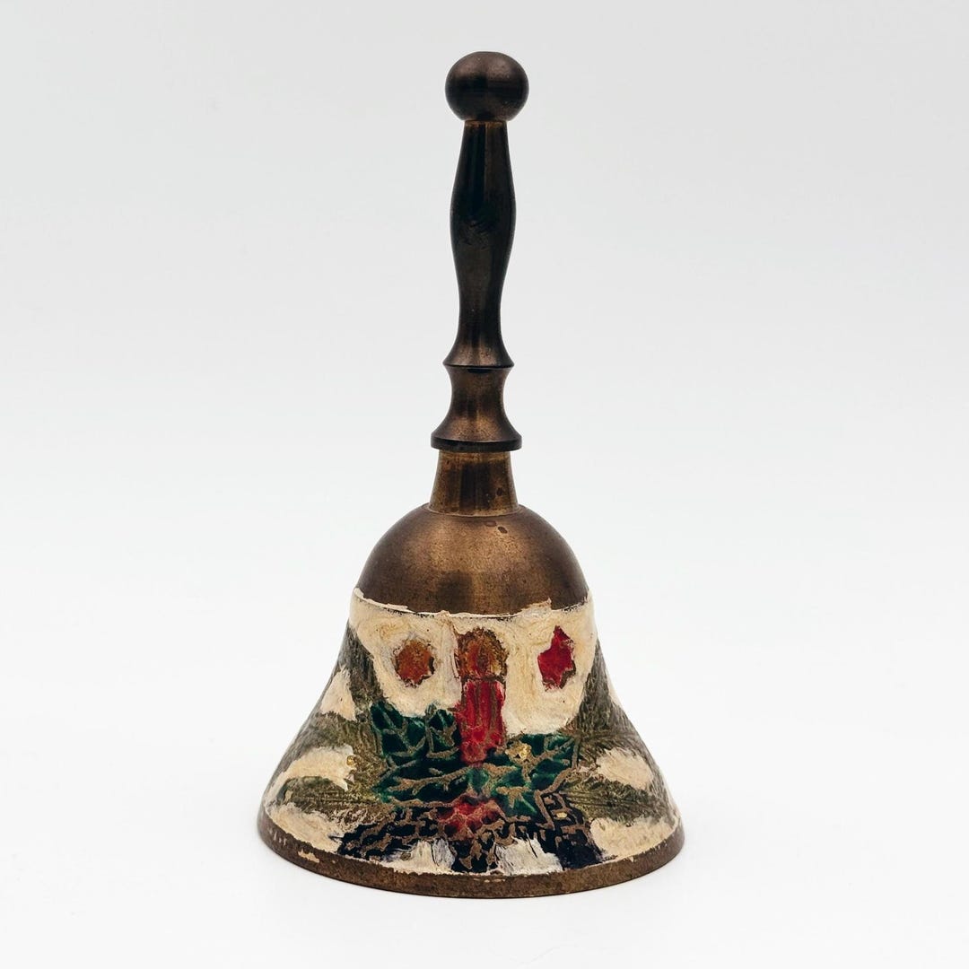Vintage Brass Hand Bell: Enamel Art, Made in India, Christmas Decor - Etsy