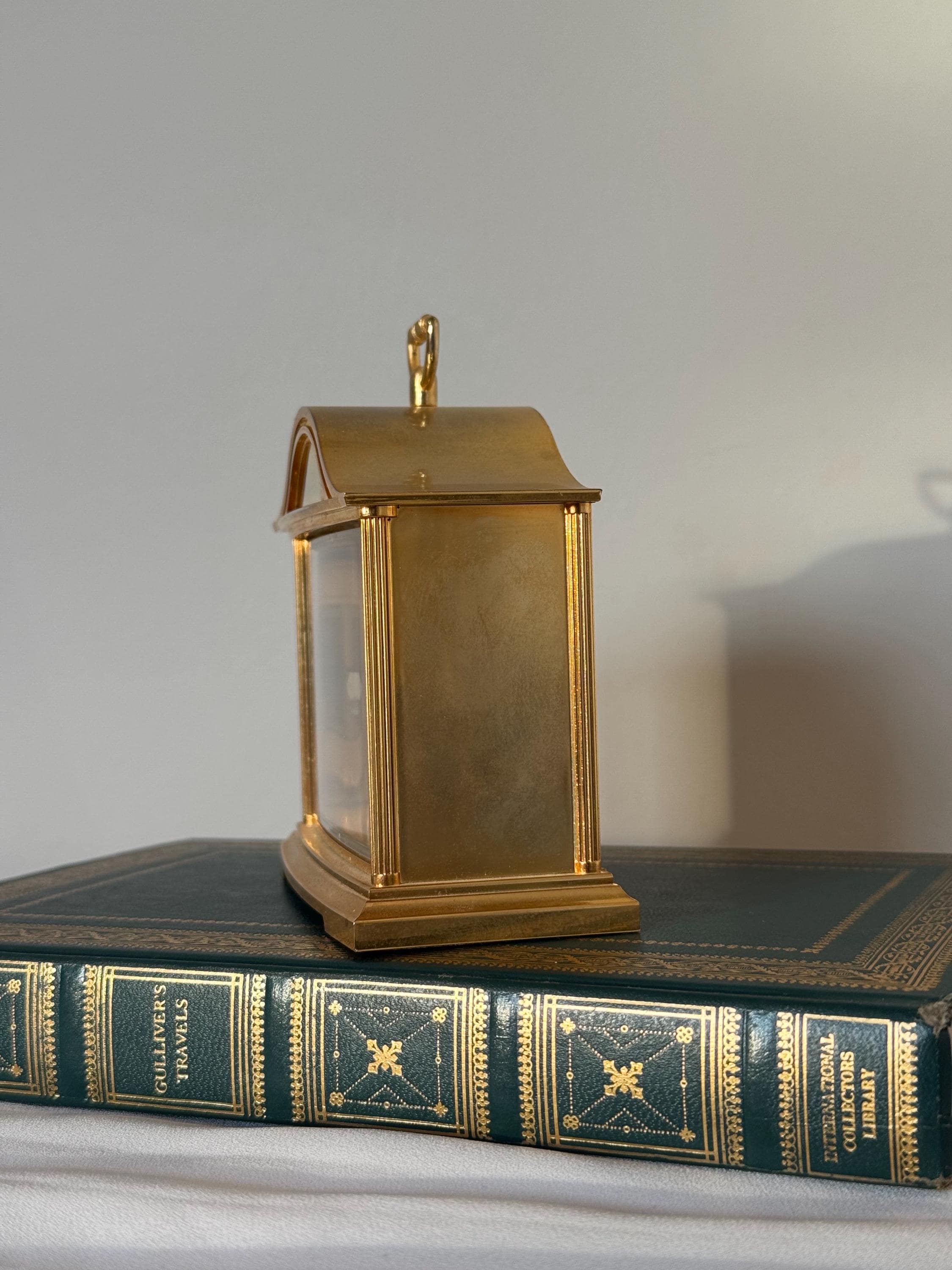 Vintage Bulova Brass Mantel Clock – Faux Marble Face, Roman Numerals ...